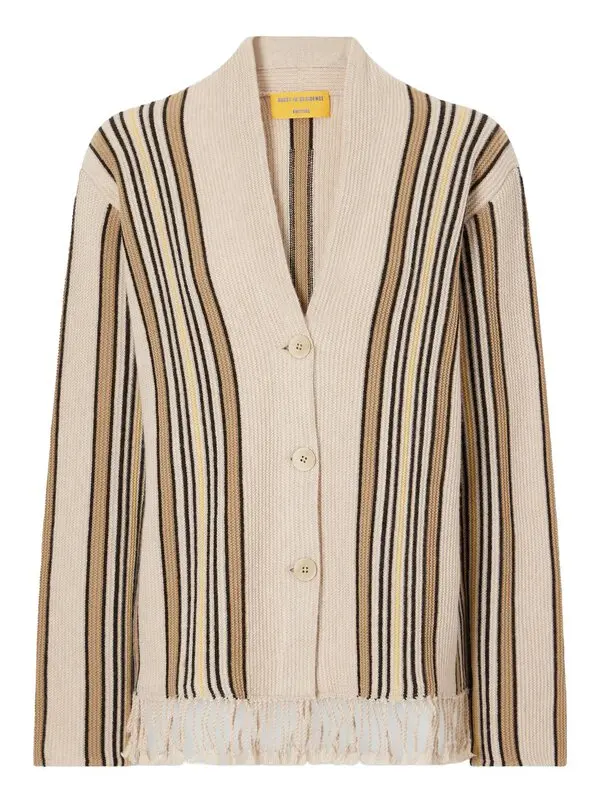 Guest In Residence Handloom Fringed Striped Wool And Cashmere-blend Cardigan - Multi