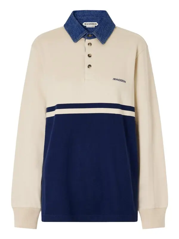JW Anderson Contrast Collar Embroidered Striped Cotton-jersey Polo Shirt - Multi