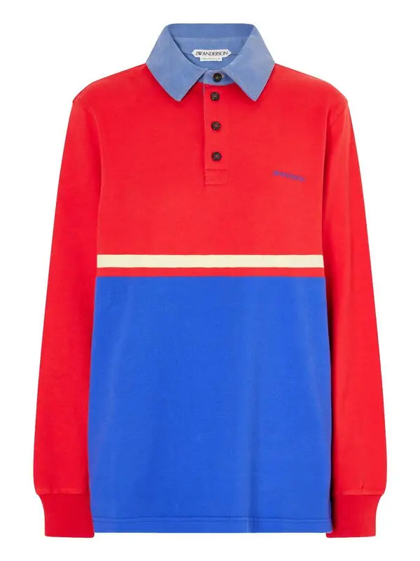 JW Anderson Contrast Collar Embroidered Striped Cotton-jersey Polo Shirt - Multi