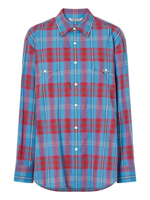 Auralee Checked Cotton And Silk-blend Shirt - Blue