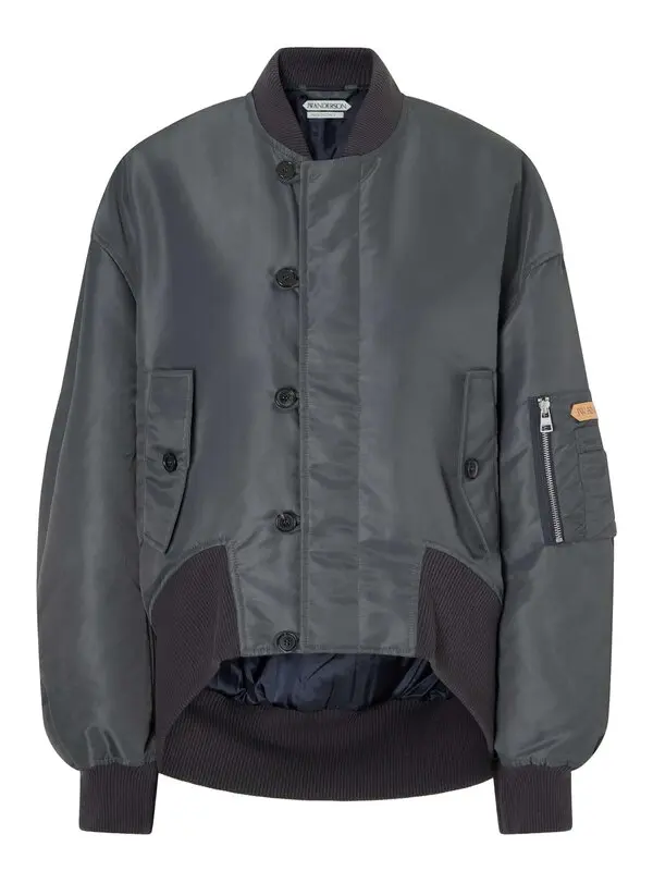 JW Anderson Oversized Tipped Hem Satin Bomber Jacket - Dark Gray