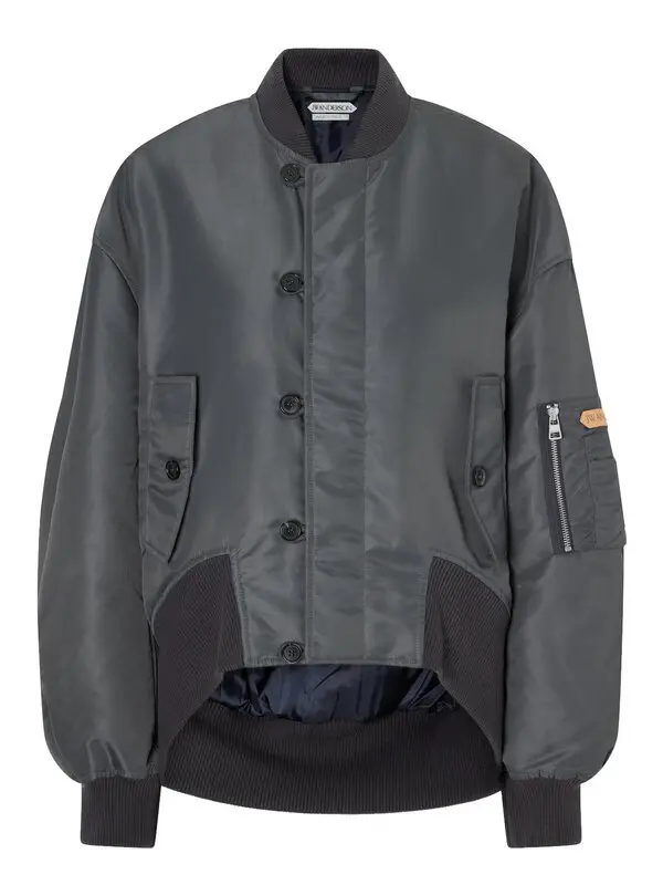 JW Anderson Oversized Tipped Hem Satin Bomber Jacket - Gray