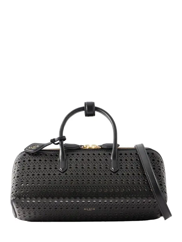 Alaïa Delta Small Laser-cut Leather Shoulder Bag - Black