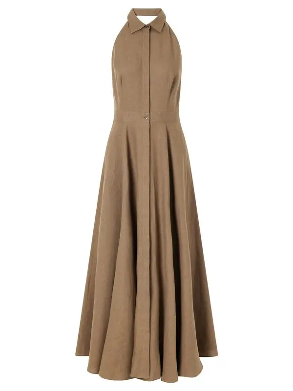 Ralph Lauren Eldered Halterneck Linen Maxi Dress - Brown