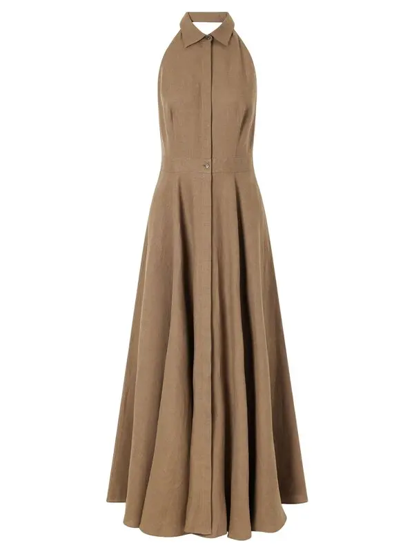 Ralph Lauren Eldered Halterneck Linen Maxi Dress - Light Brown