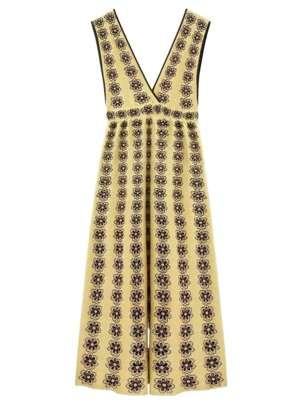 La DoubleJ Caper Floral-embroidered V-neck Maxi Dress - Yellow