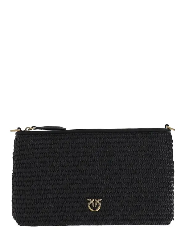 Pinko Love Birds Logo Plaque Clutch Bag - Black
