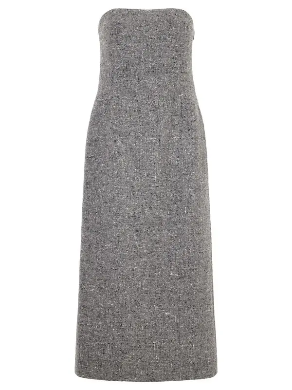 Auralee Strapless Wool-tweed Midi Dress - Gray