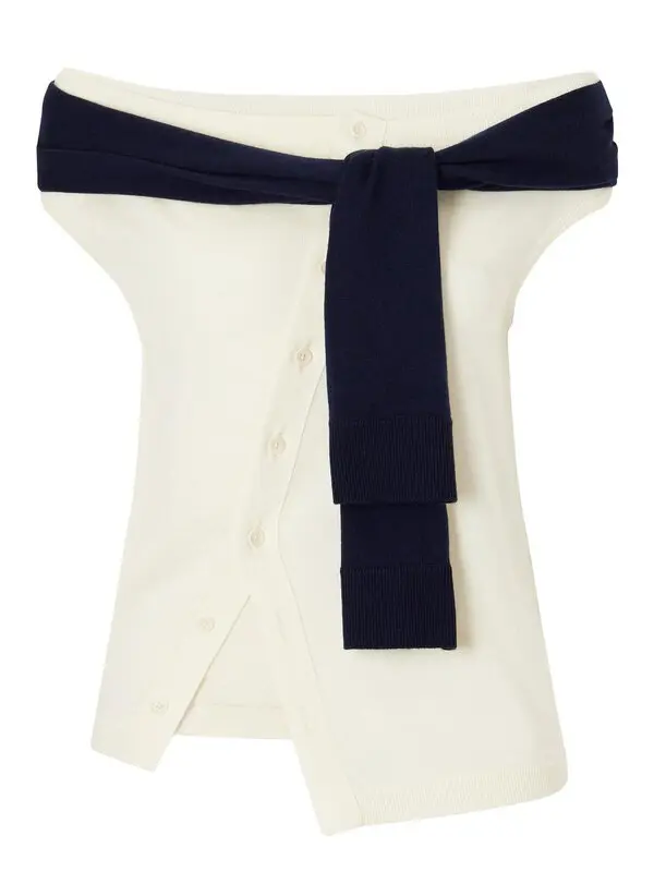 JW Anderson Off-the-shoulder Tie-detailed Asymmetric Wool Tank - Neutrals