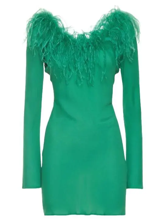 Giuseppe Di Morabito Viscose Mini Dress W/ Feathers - Green