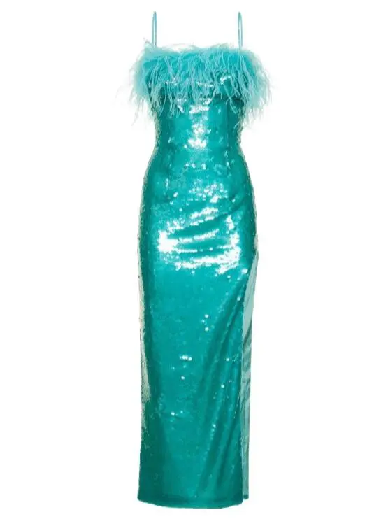 Giuseppe Di Morabito Sequined Midi Dress W/ Feathers - Green