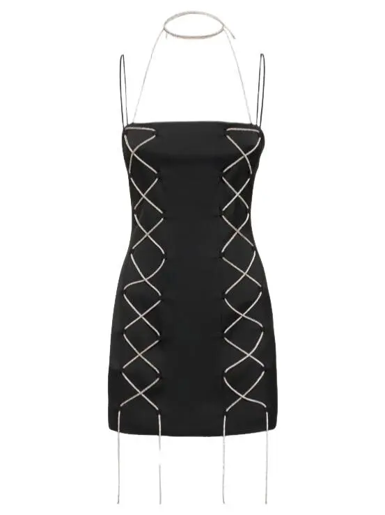 Giuseppe Di Morabito Lace-up Cady Envers Satin Mini Dress - Black