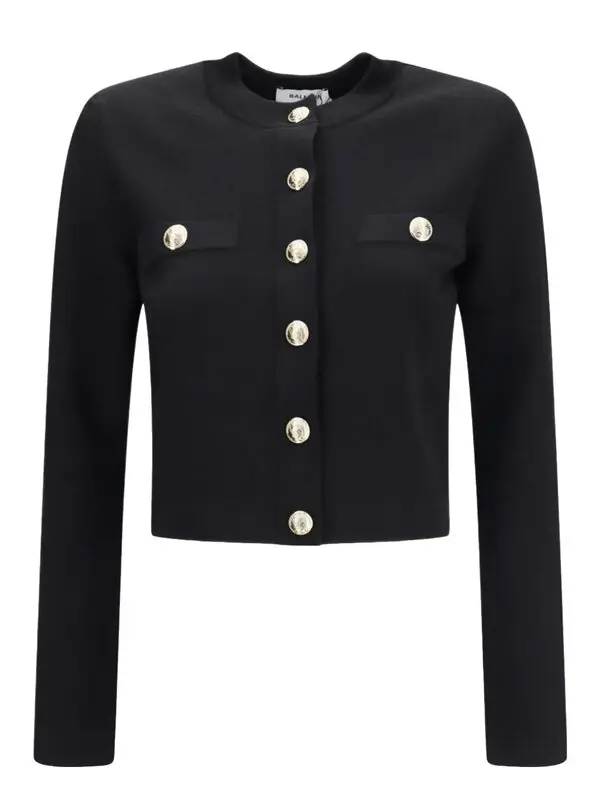 Balmain Button-up Crewneck Jacket - Black