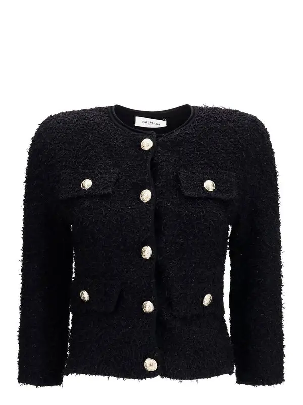 Balmain Textured Buttoned Cardigan - Black