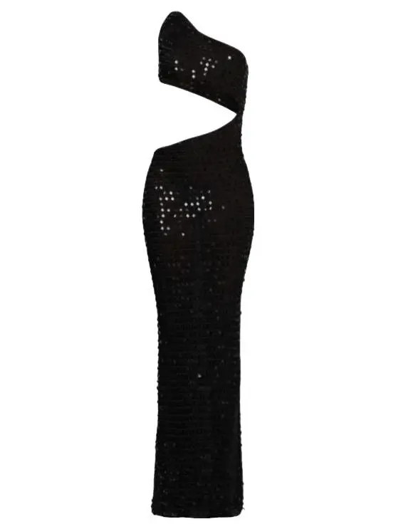 AYA MUSE Gia Sequined Knit Long Dress - Black