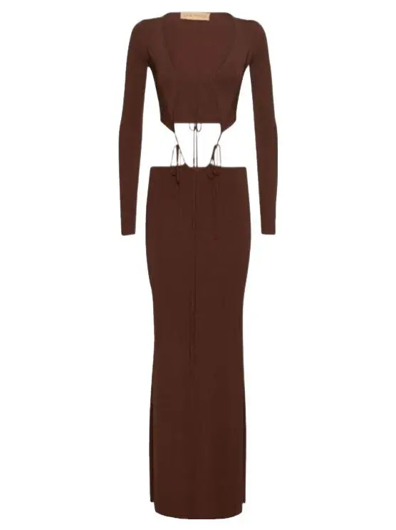 AYA MUSE Tie-waist Long-sleeved Dress - Brown