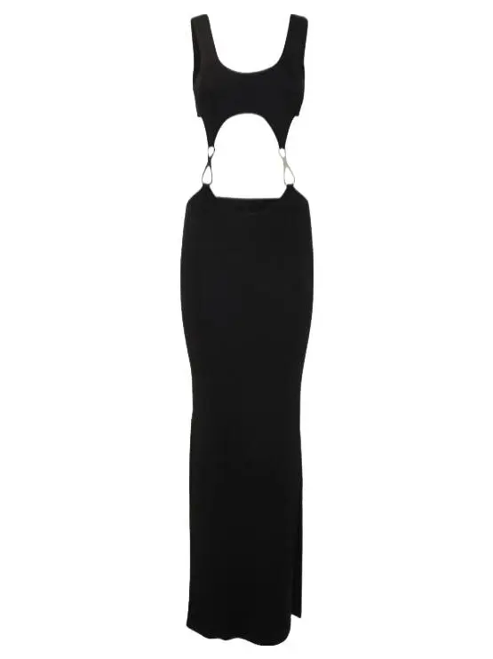 AYA MUSE Long Viscose Satin Dress - Black