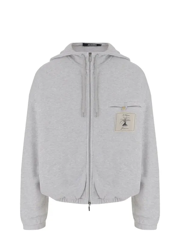 Jacquemus Patch Logo Zip-up Hoodie - Gray
