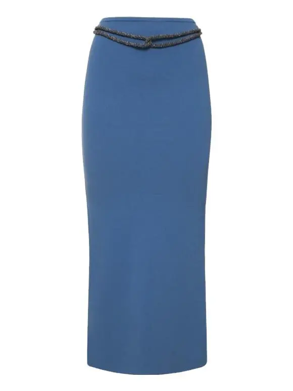 Christopher Esber Loop Crystal Belt Rib Jersey Long Skirt - Blue