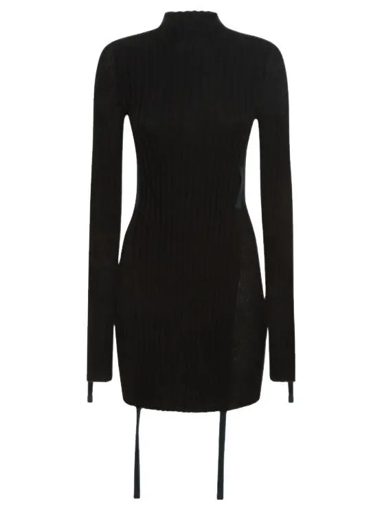 DION LEE Gathered Cotton Blend Knit Mini Dress - Black