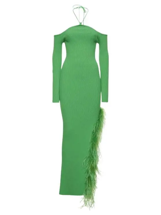 Giuseppe Di Morabito Asymmetric Mini Dress W/ Feathers - Green