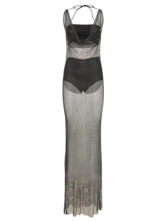Giuseppe Di Morabito Embellished Mesh Long Dress - Gray