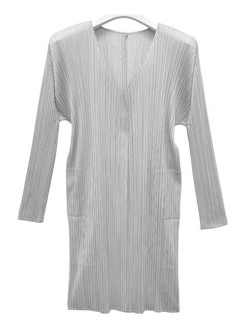 Issey Miyake Pleated Cardigan - Light Gray