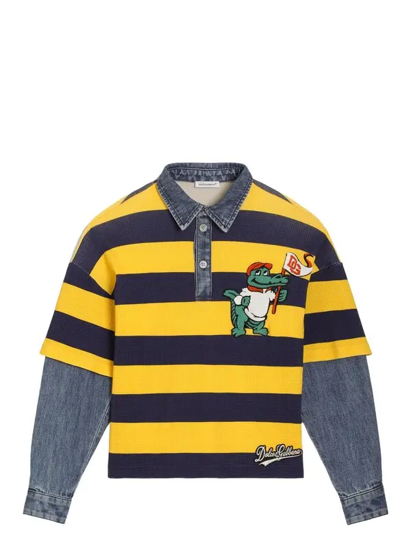 Dolce & Gabbana Striped Cotton Polo Shirt With Patch - Multicolor