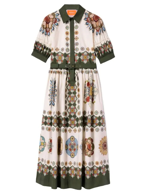 La DoubleJ Placeé Print Puff-sleeve Dress - Green/multicolor