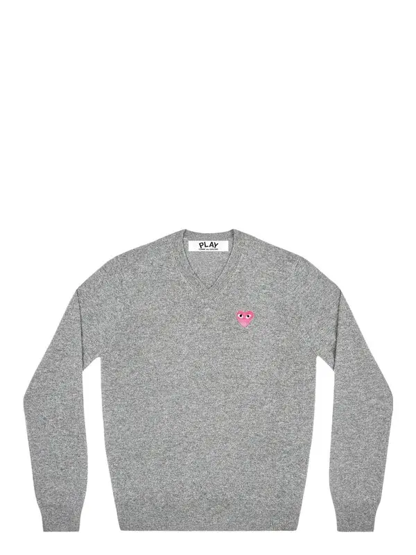 Play Comme Des Garcon Heart-pattern V-neck Sweater - Light Gray