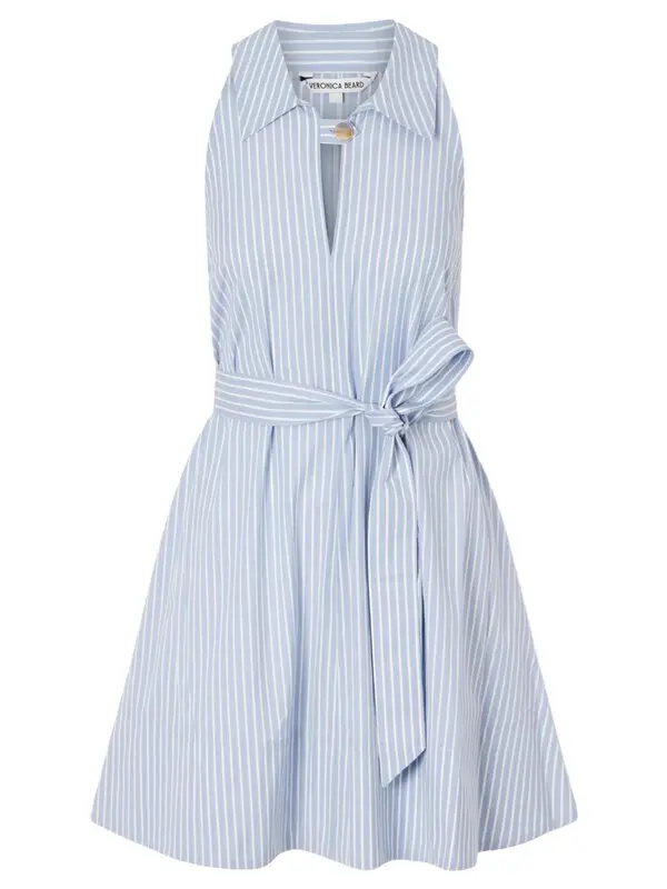 Veronica Beard Florenz Belted Striped Mini Dress - Blue
