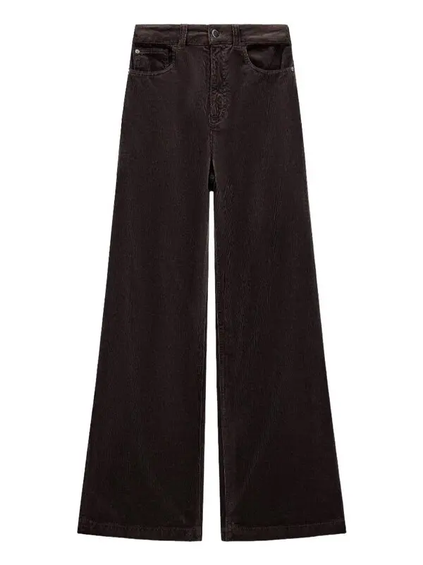 Emporio Armani Wide-leg Five-pocket Trousers In Garment-dyed Corduroy - Brown