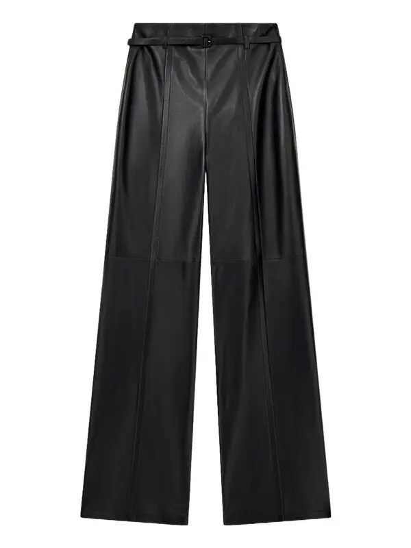 Emporio Armani Trousers In Leather With High Waist Wide Leg And Belt - Black
