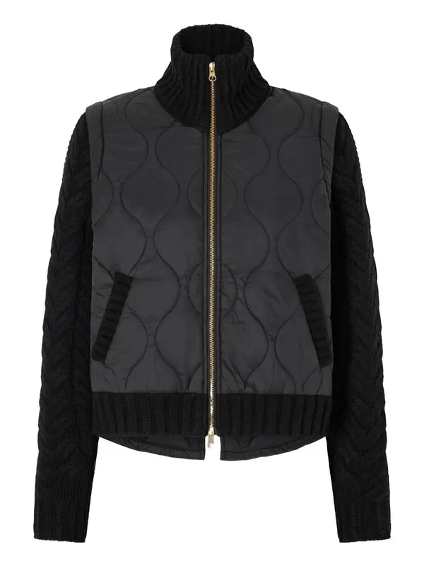 Veronica Beard Patra Padded Cable-knit Wool-blend And Quilted Shell Jacket - Black