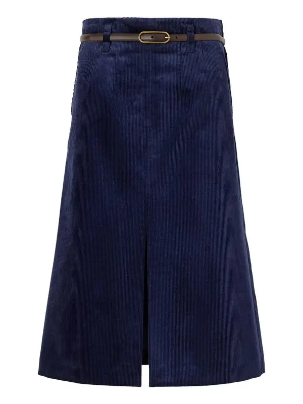 Veronica Beard Alexie Belted Cotton-blend Corduroy Midi Skirt - Navy