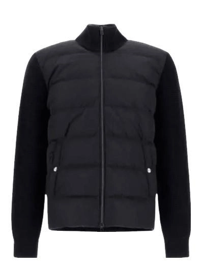 Herno Down Jacket With Knitted Sleeves - Blue
