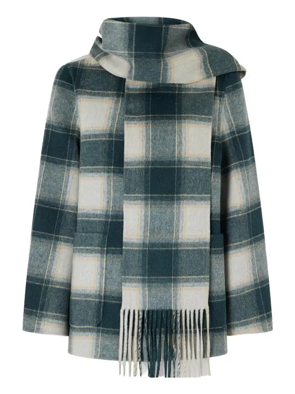 Varley Alderton Scarf-detailed Checked Wool-blend Coat - Green