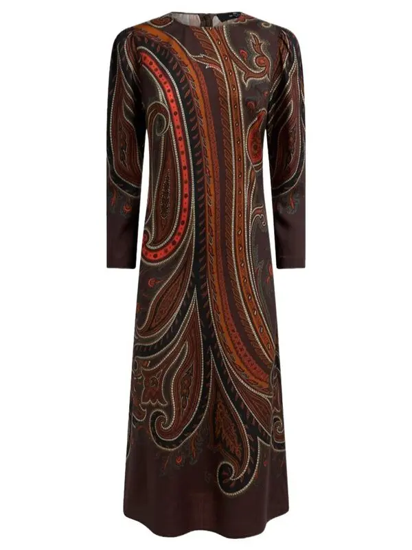 Etro Paisley-print Wool-silk Midi Dress - Brown