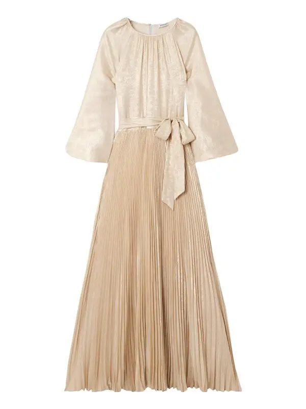 Simkhai Varenya Pleated Belted Maxi Dress - Nude