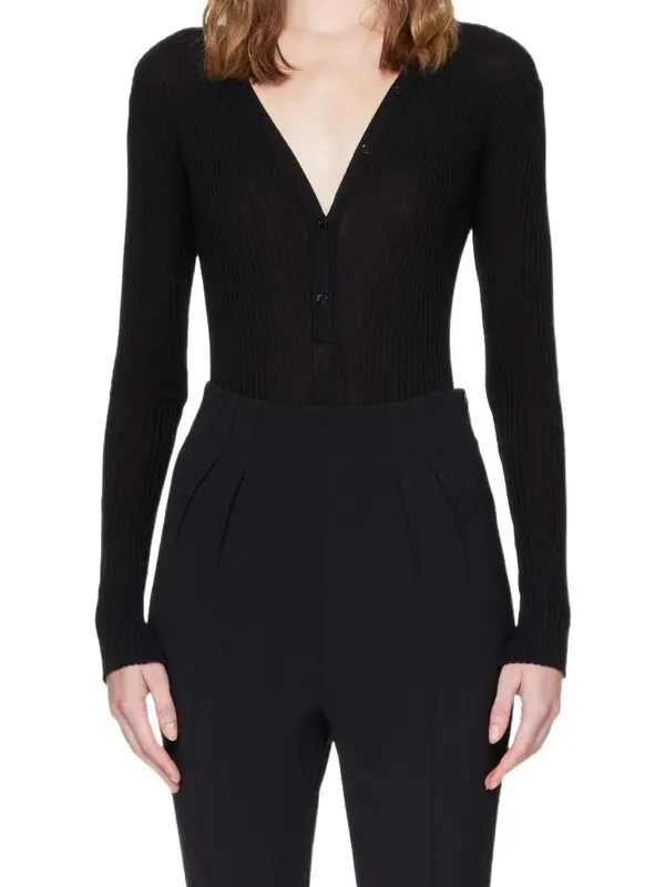 MUGLER Knitted Button-front Bodysuit - Black