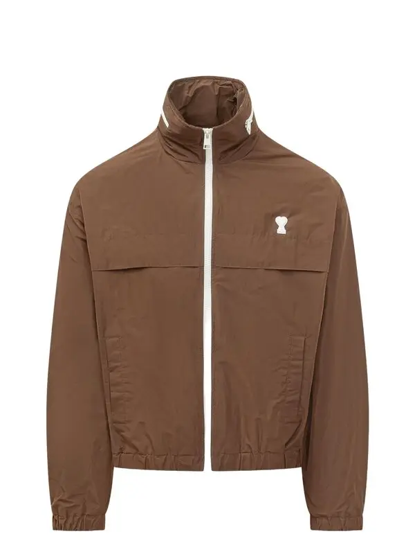 AMI Paris Logo Detailed Zipped Jacket - Brown
