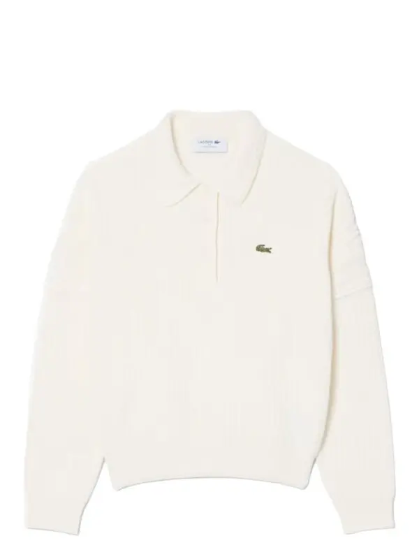 Lacoste Ribbed-knit Long-sleeve Polo Shirt - White