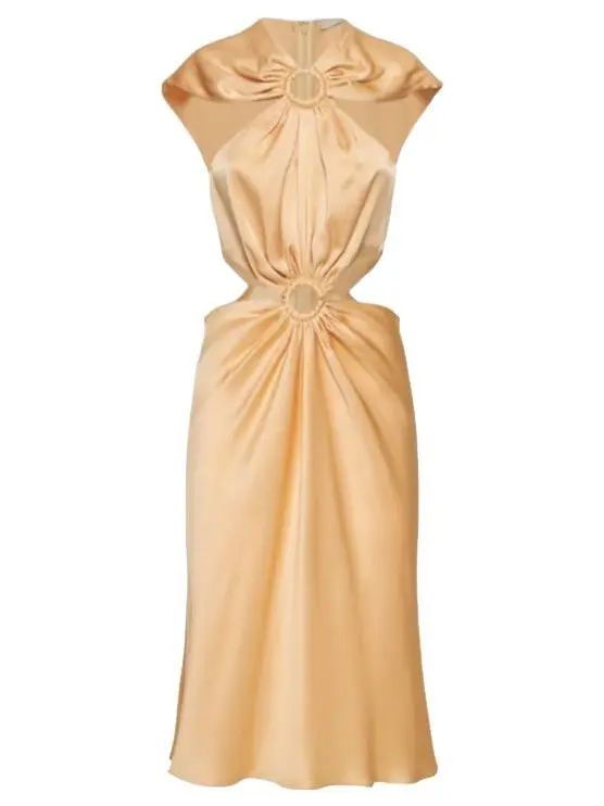 Stella McCartney Key Hole Cutout Satin Midi Dress - Nude
