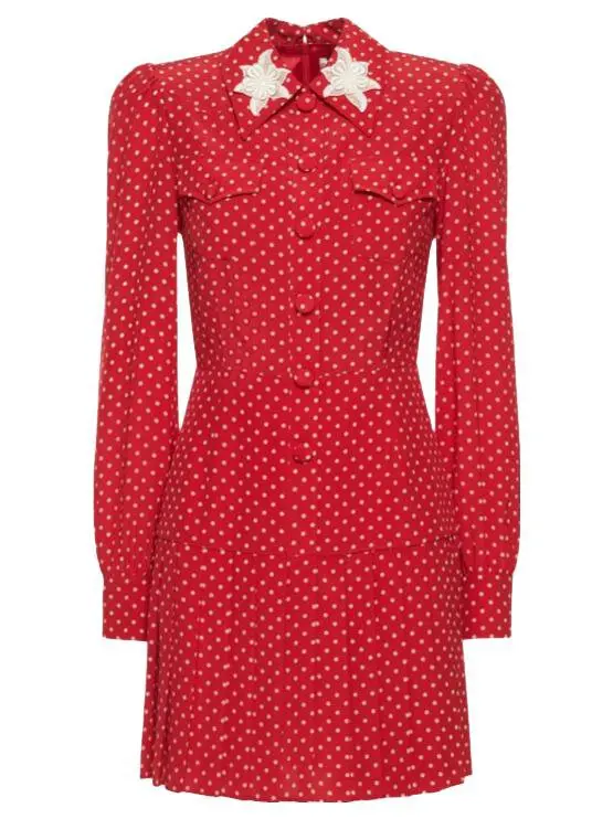 Alessandra Rich Polka Dot Silk Georgette Mini Dress - Red