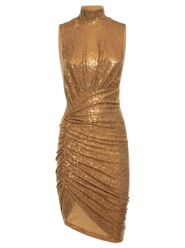 Michael Kors Sequined High-neck Mini Dress - Brown