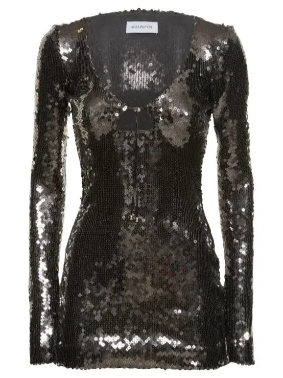 16Arlington Sequined Long-sleeved Dress - Black
