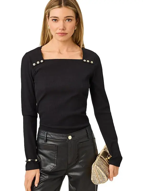 Lilly Pulitzer® Beaty Long Sleeve Square Neck Knit Top - Noir