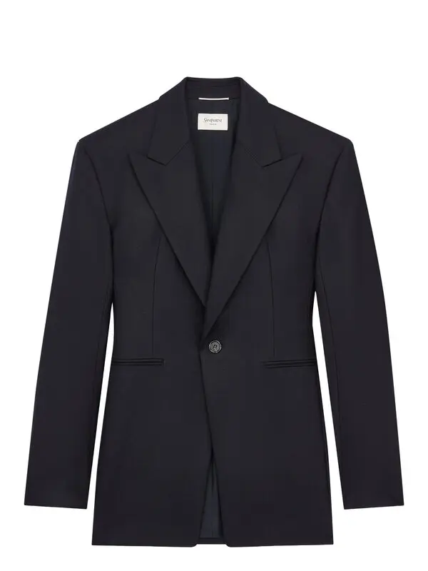 Saint Laurent Single-breasted Jacket In Brushed Wool Flannel - Marine