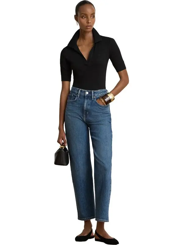Ralph Lauren Jersey Elbow-sleeve Collared Top - Black