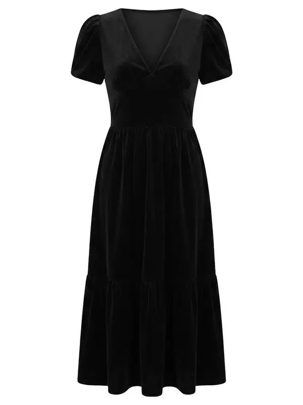 YUMI Velvet Midi Dress - Black
